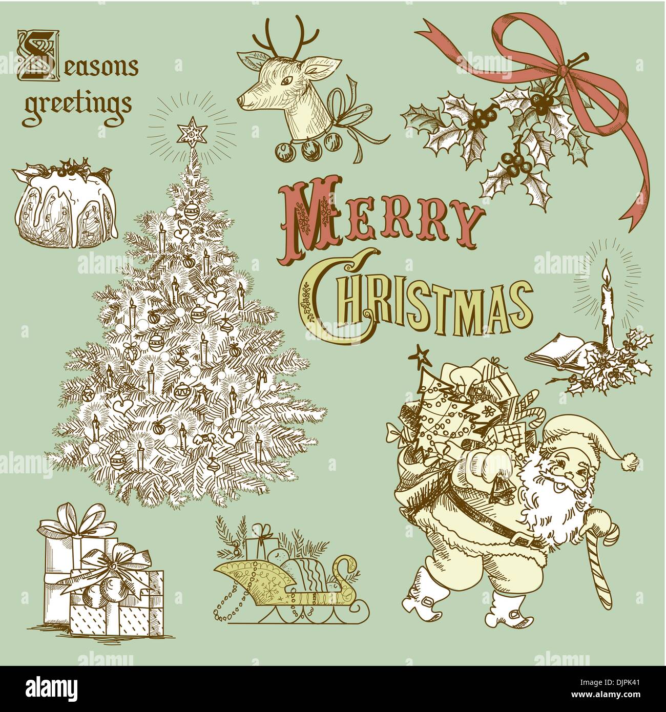 Vintage christmas doodles Stock Vector Image & Art - Alamy