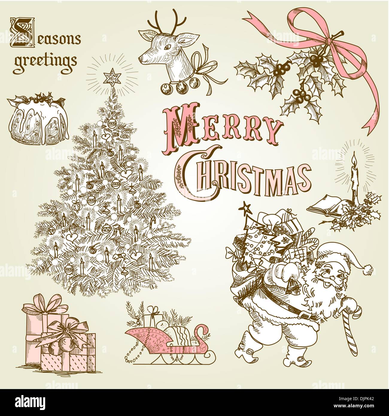 Vintage christmas doodles Stock Vector Image & Art - Alamy