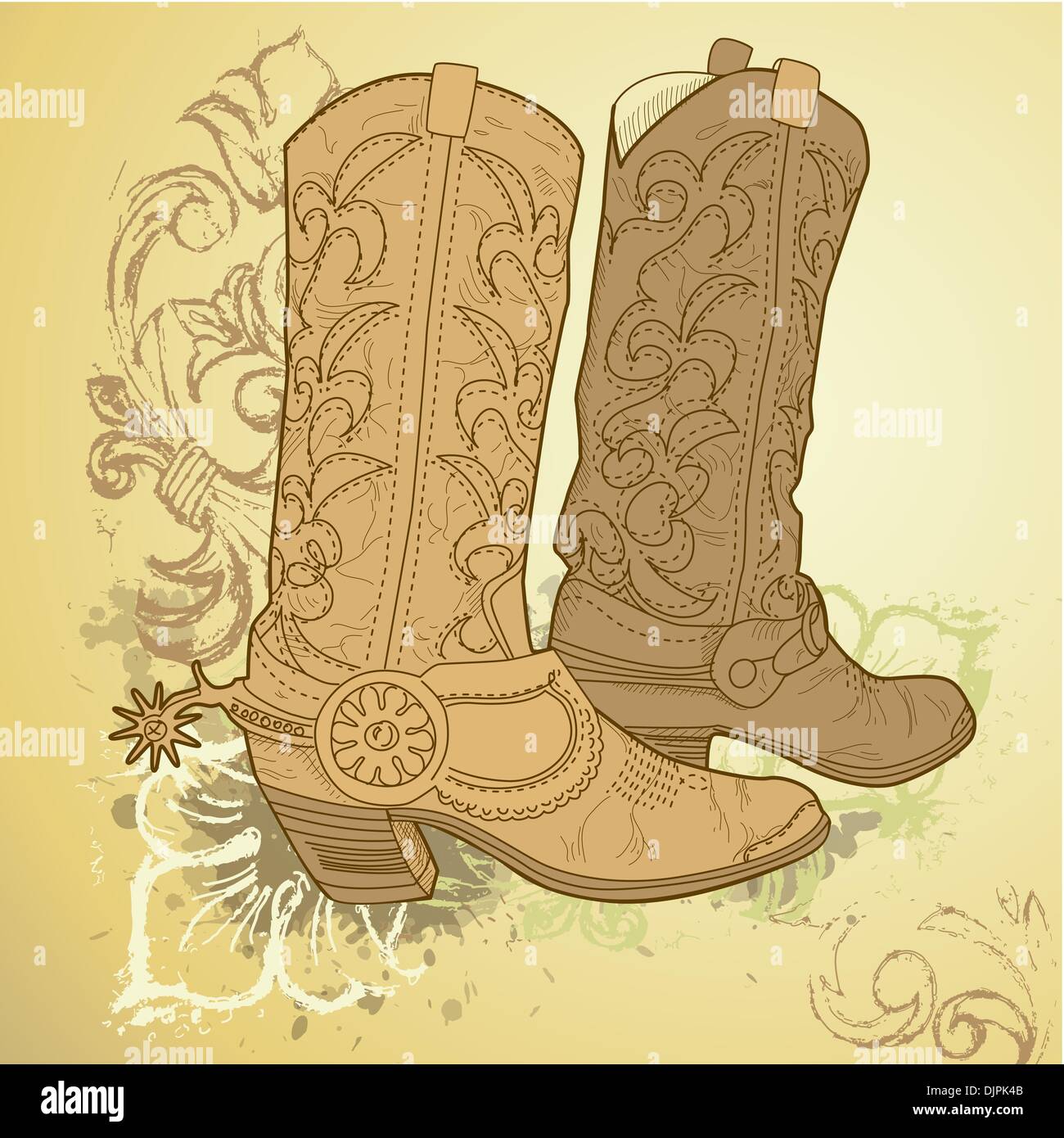 Black leather cowboy boots Stock Vector Images - Alamy