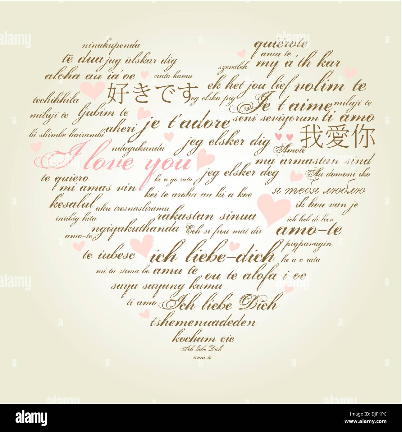 A heart made of words "I love you" in many languages Stock Vector Image ...