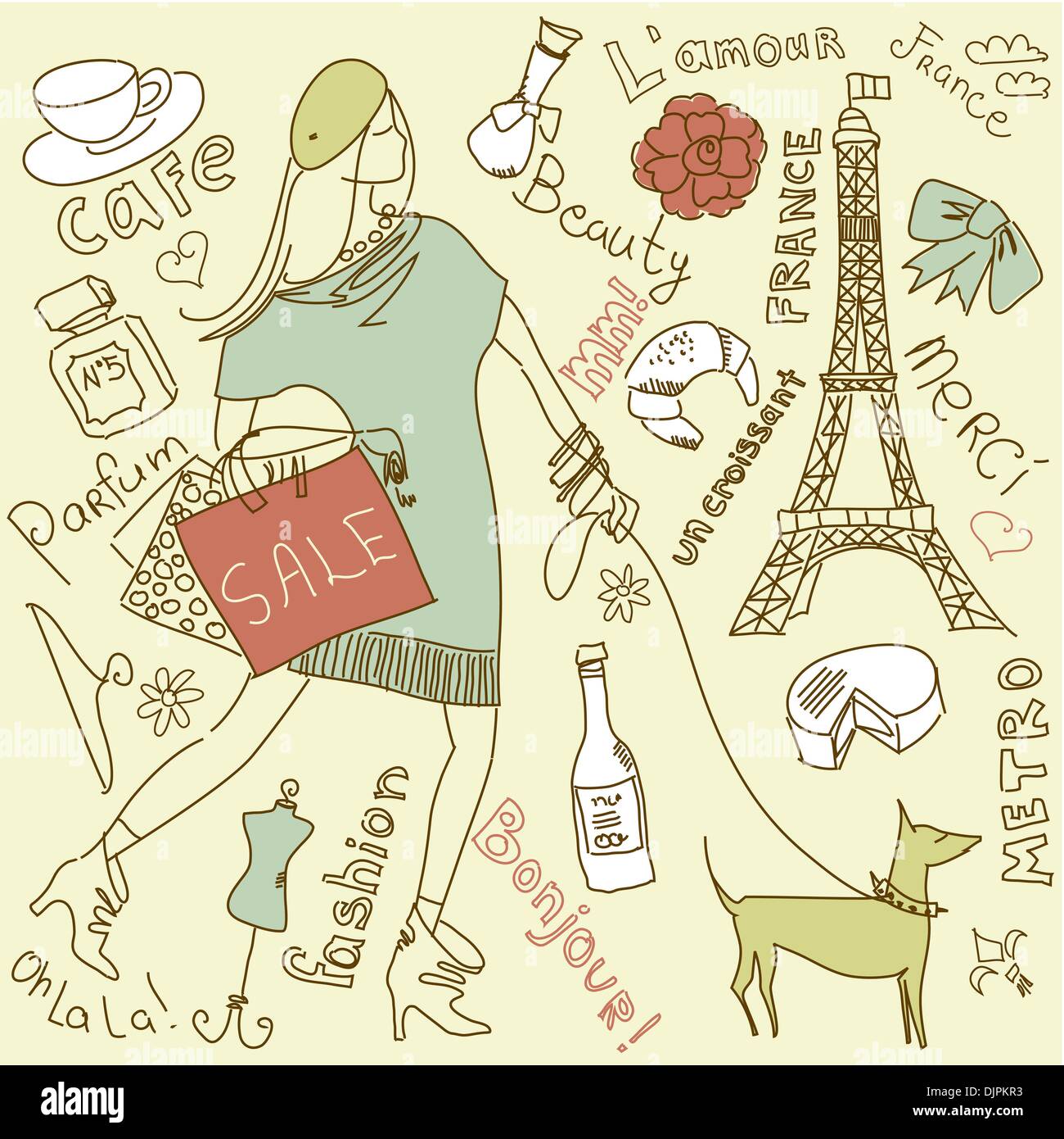 Paris fashion doodles set hi-res stock photography and images - Alamy