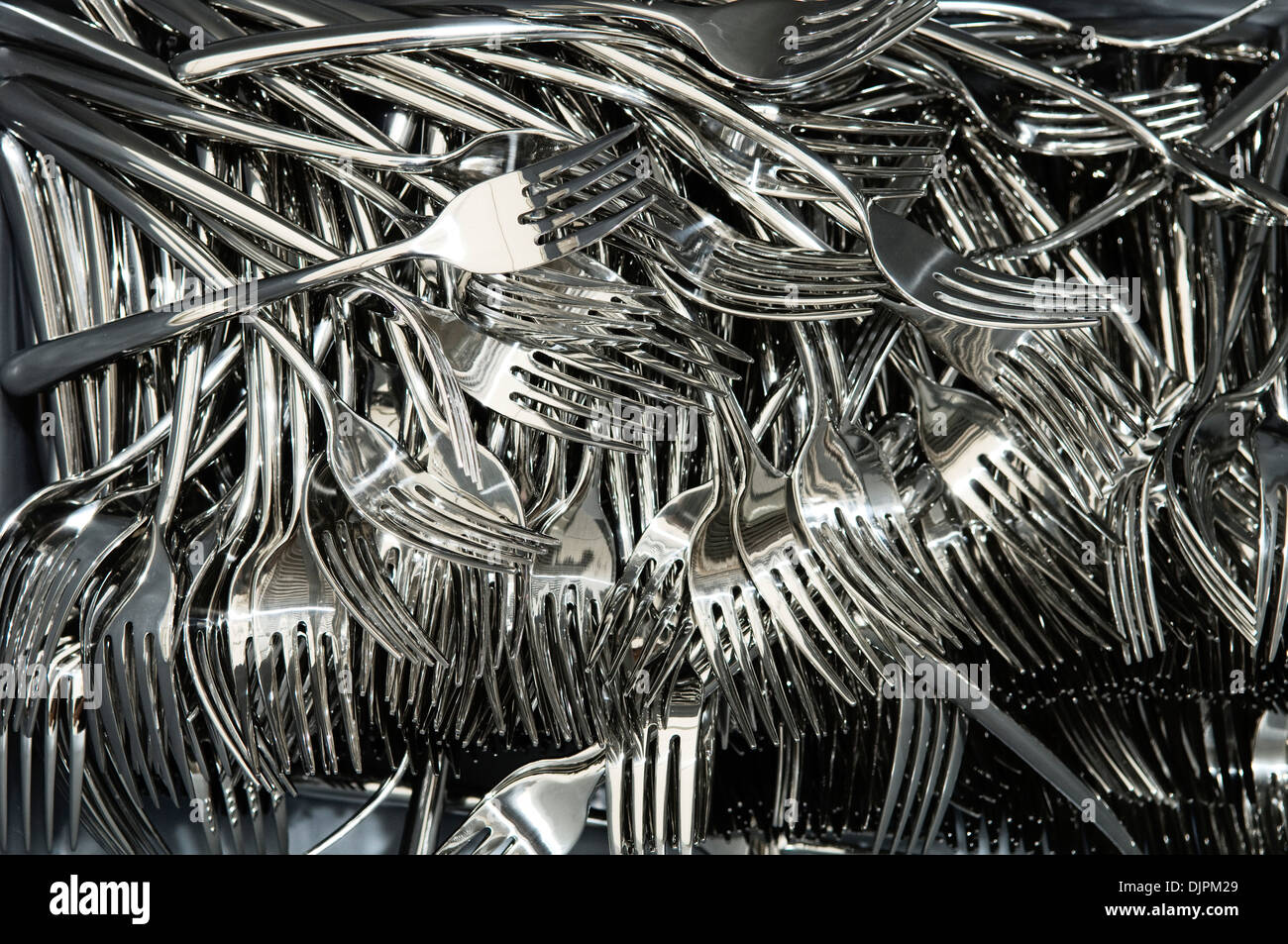 Washed forks in box ready for service Stock Photo - Alamy