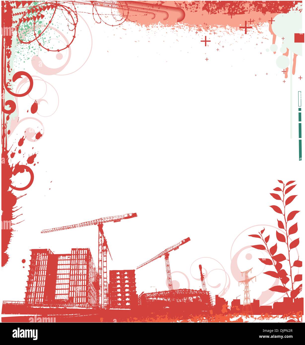 Vector illustration of red style background with grunge stained urban ...