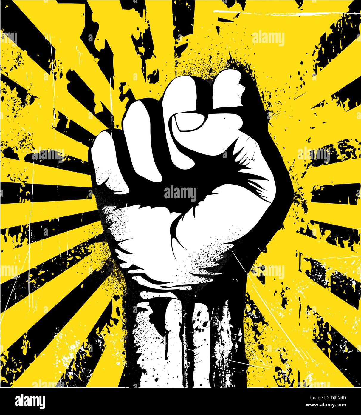 Vector illustration of clenched fist held high in protest on the yellow ...