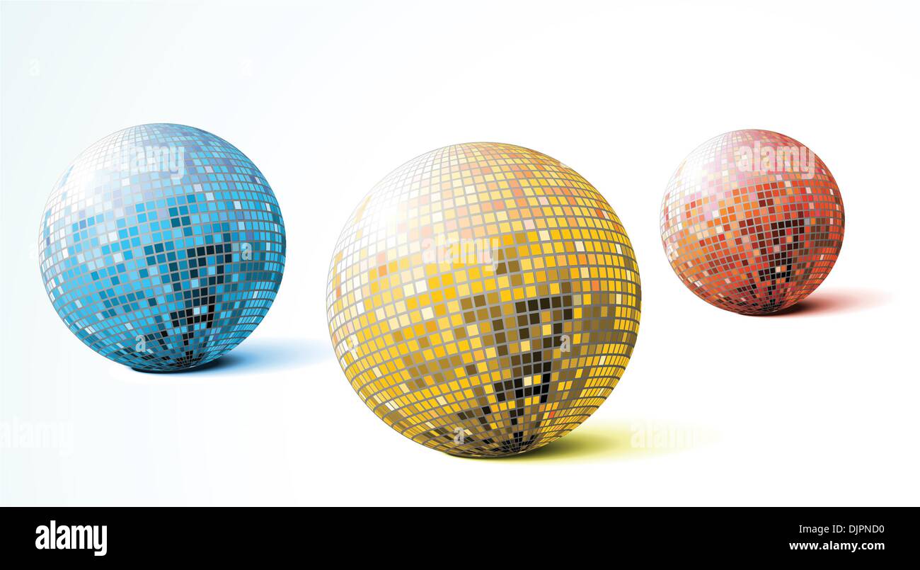 Vector illustration set of Glitter disco mirror balls with reflection ...
