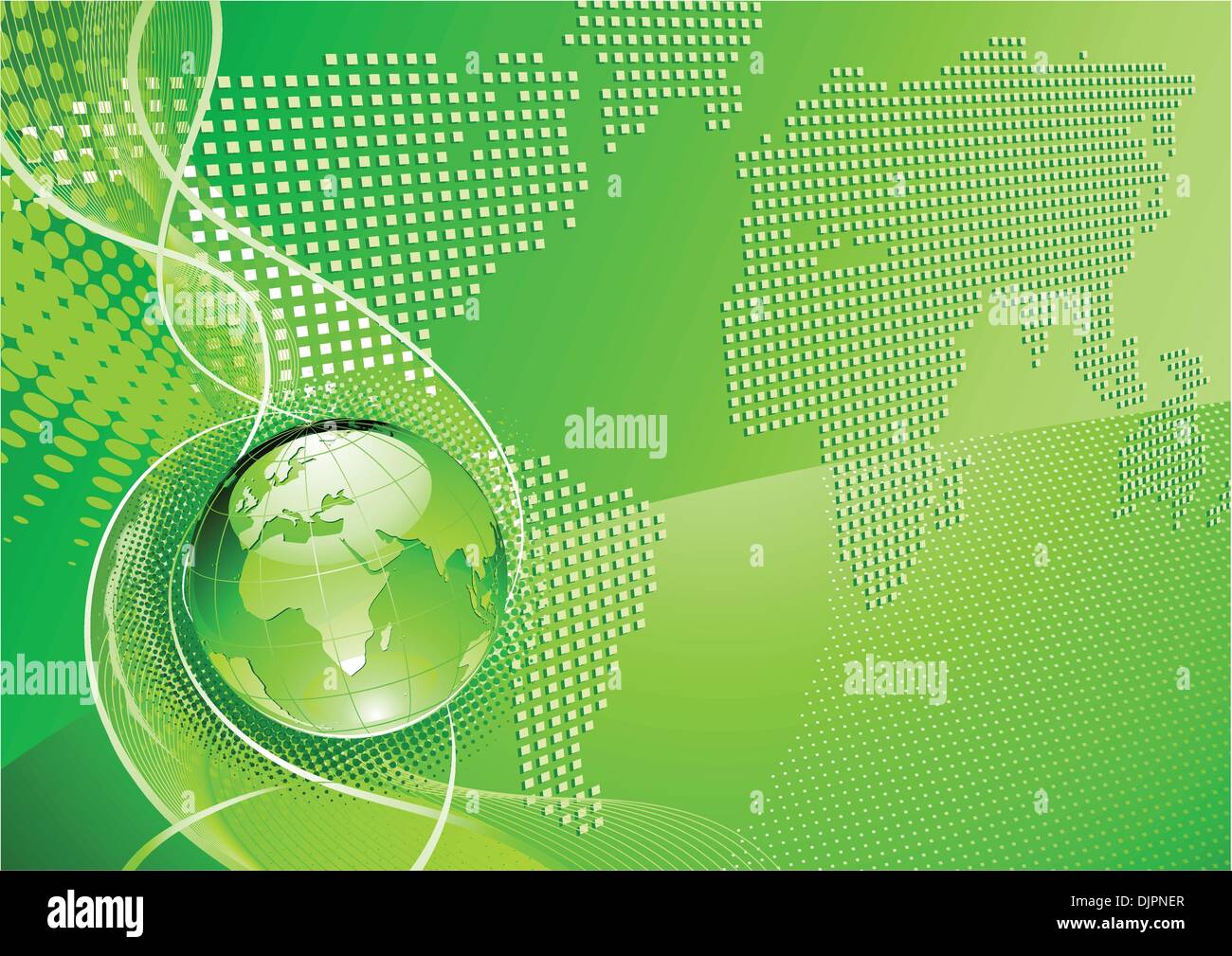 Vector illustration of green abstract Background with Glossy Globe and ...