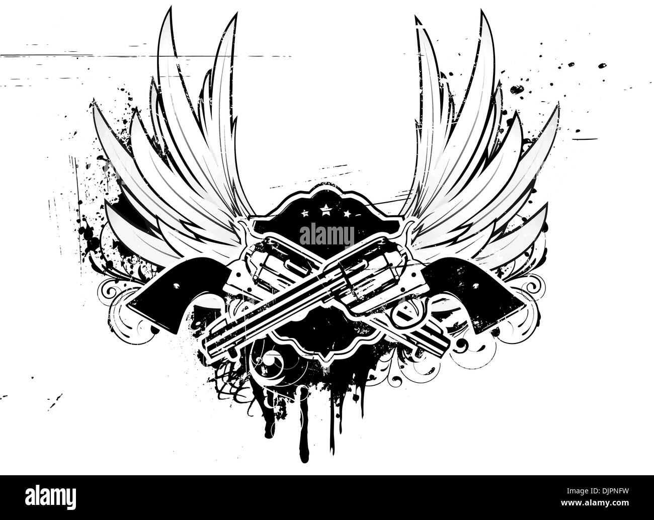 Vector illustration of Two cowboy revolver guns with shield on the ...