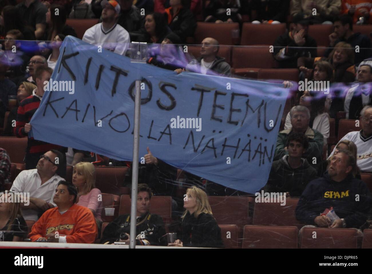 Apr 11, 2010 - Anaheim, California, USA - Anaheim Ducks' fans raise a ...
