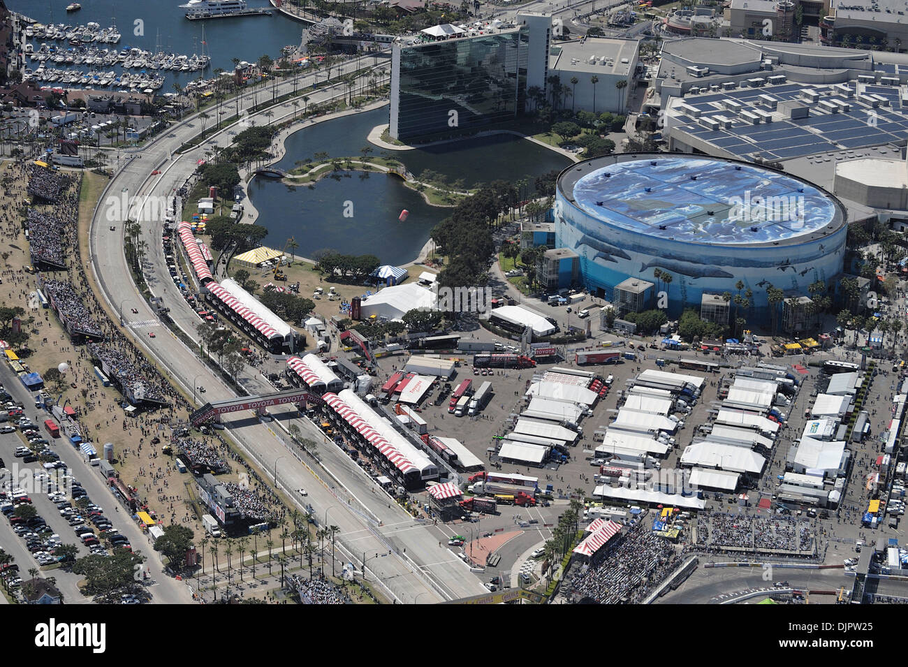 LONG BEACH, CALIF. -- Aerial view of the Indy Car race during the ...