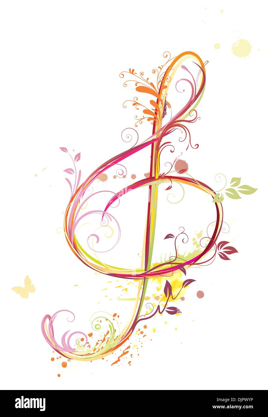 Vector illustration of floral music abstract background with Treble ...