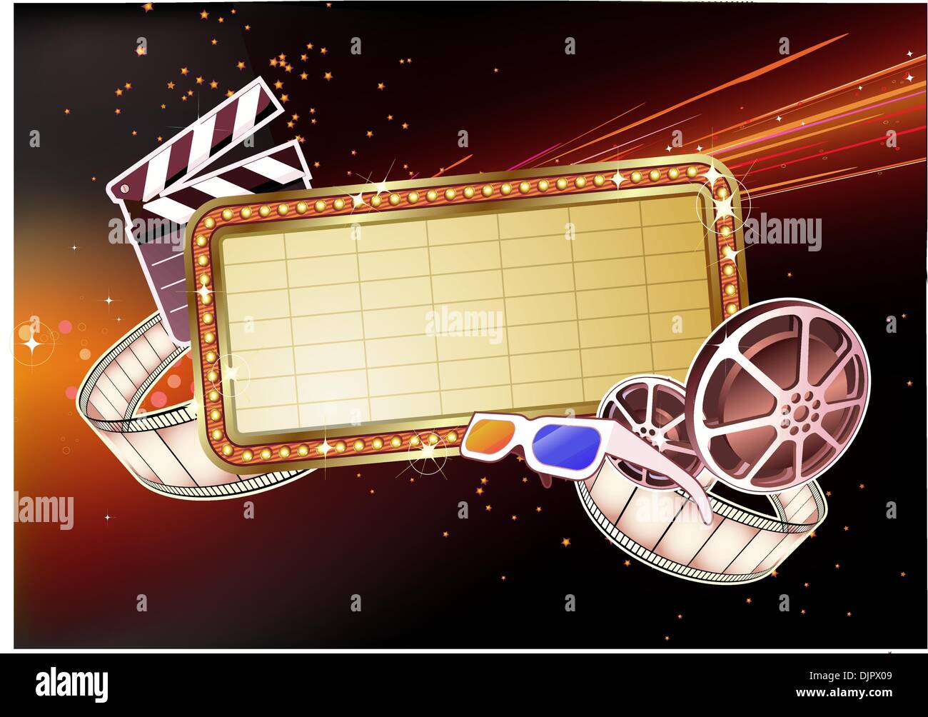Vector illustration of retro illuminated Movie marque Blank sign Stock ...