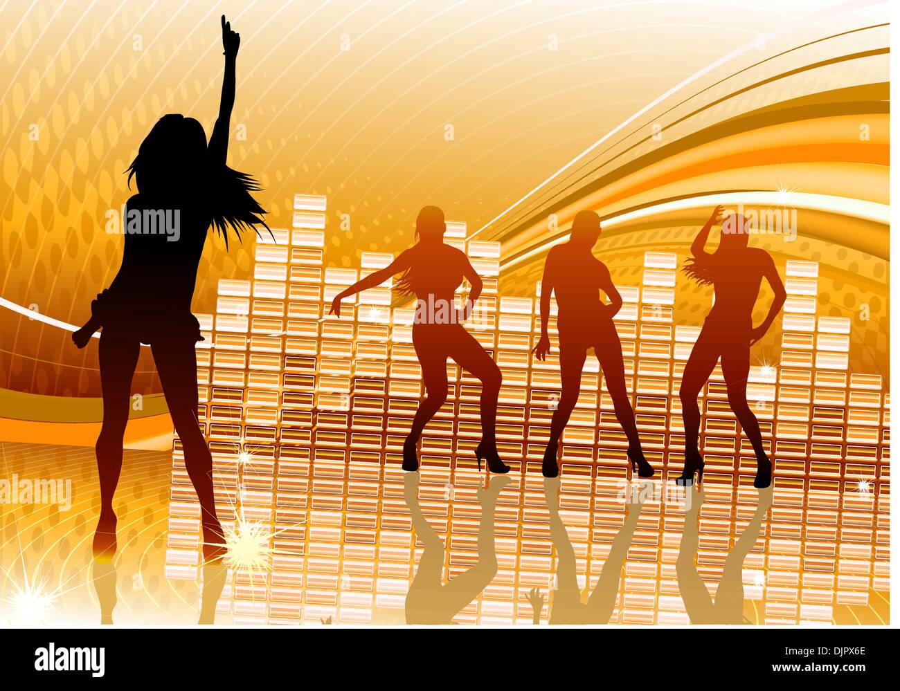 Vector illustration of abstract party Background with dancing girl ...