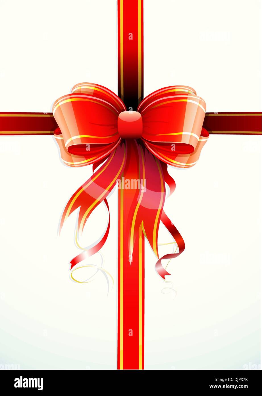 Vector illustration of gift wrapped white paper with a red ribbon and ...
