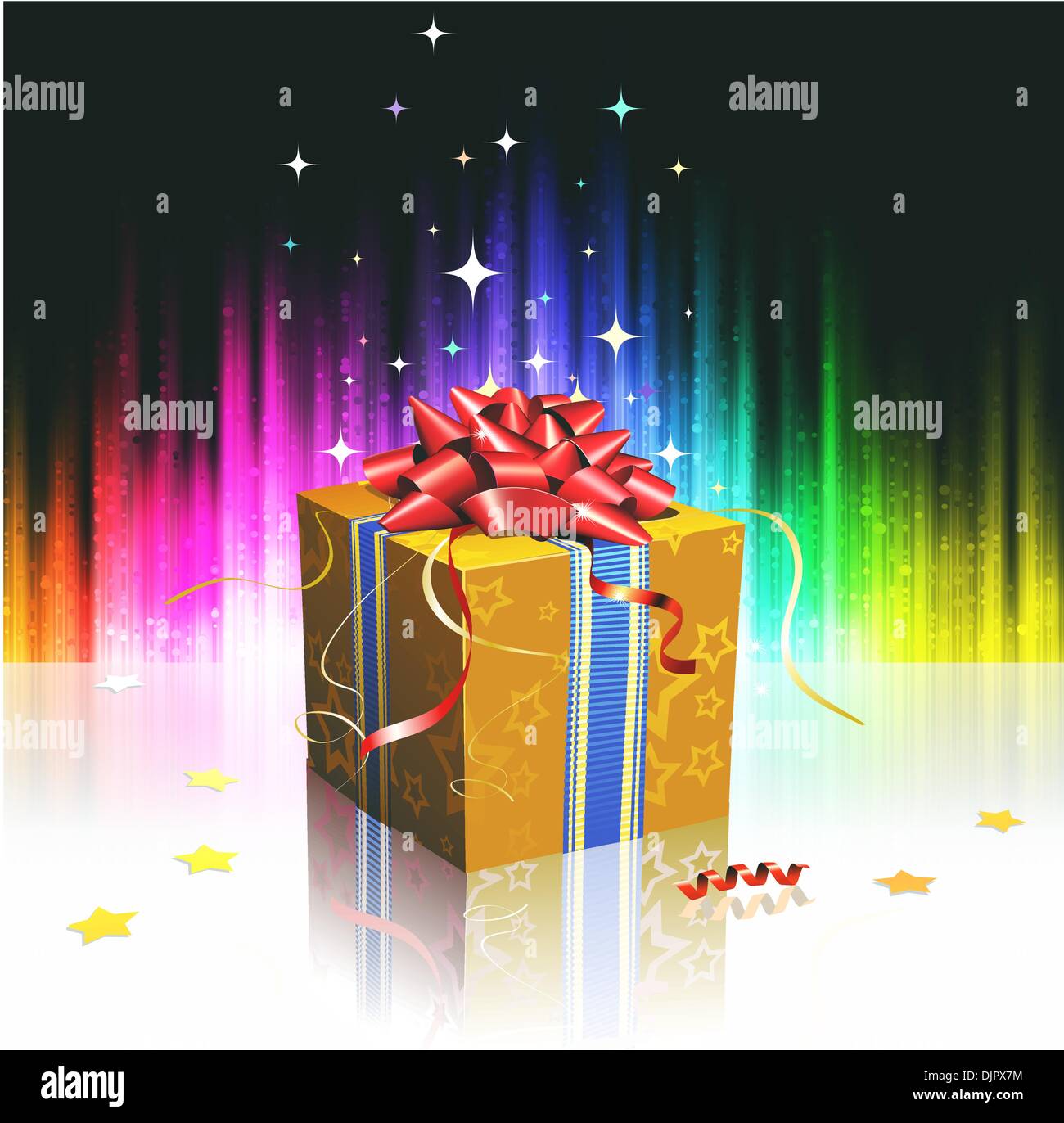 Vector illustration of cool gift box on the futuristic abstract glowing ...