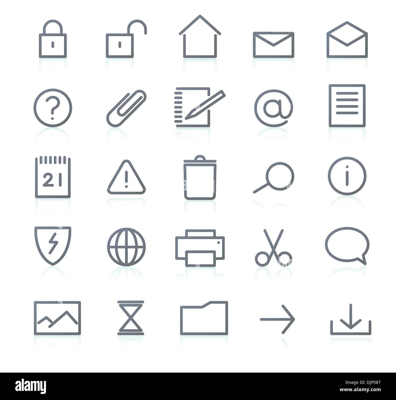 Vector set of elegant simple icons for common computer functions Stock ...