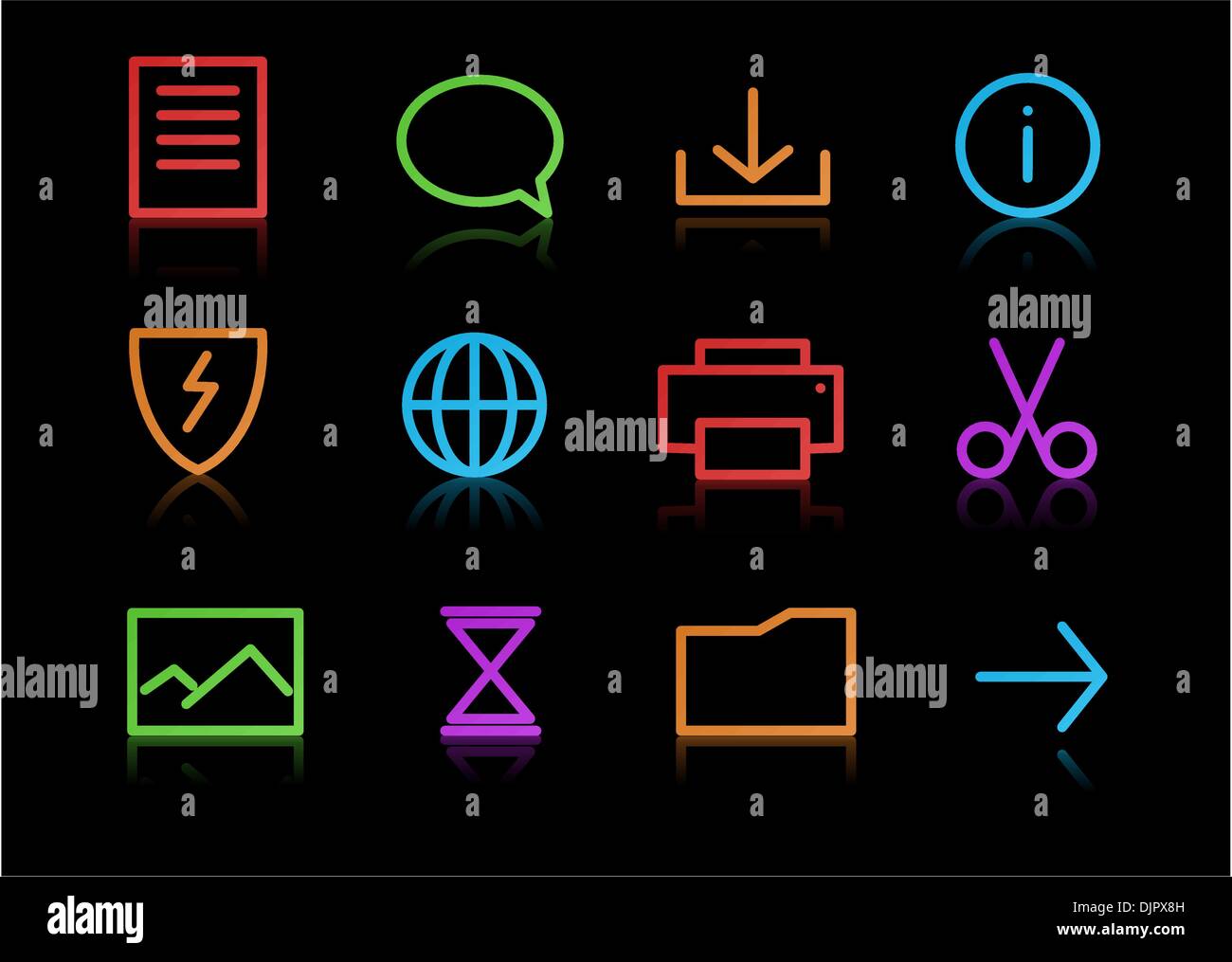 Vector set of elegant neon simple icons for common computer functions ...