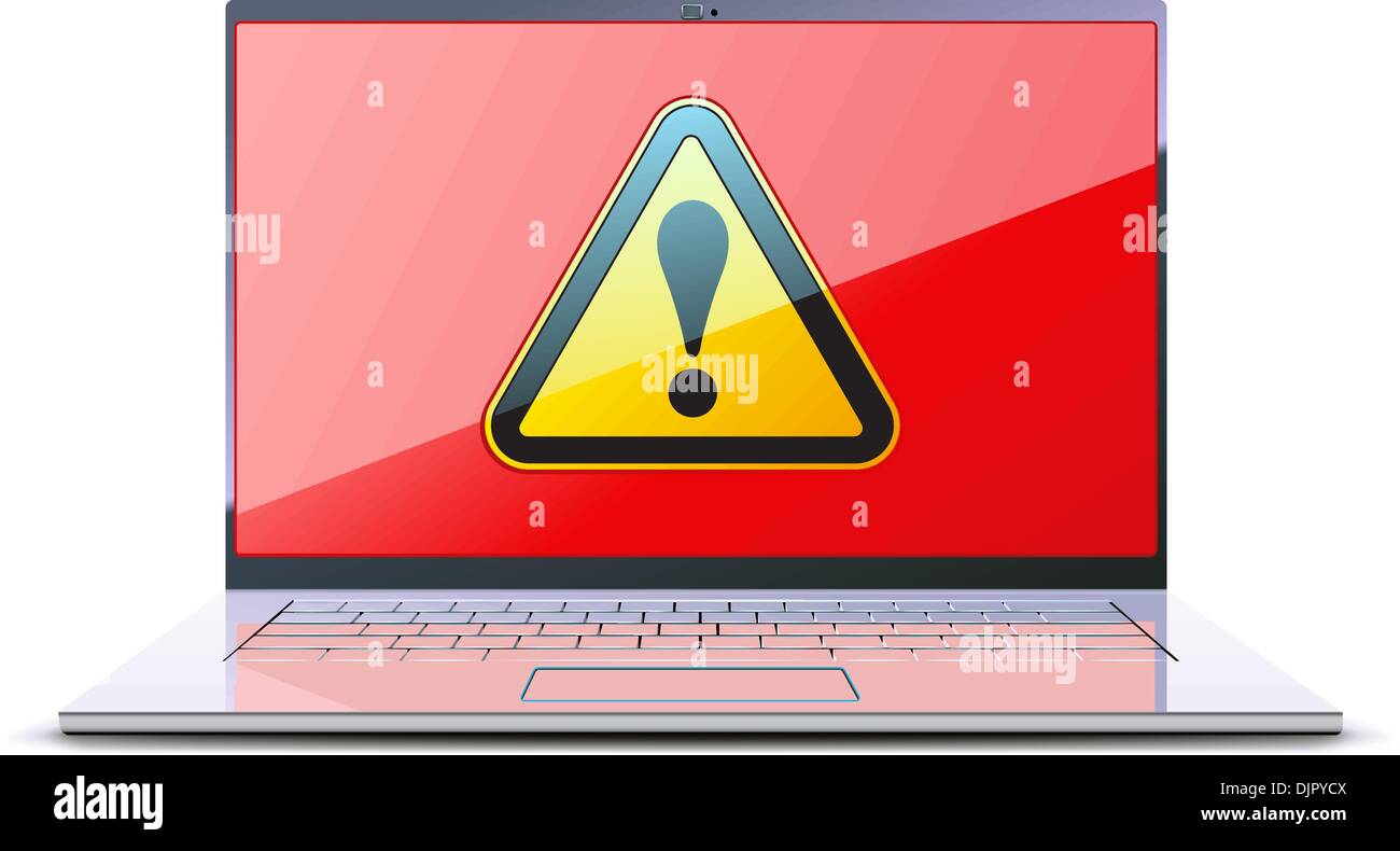Vector illustration of modern laptop with exclamation mark on the ...