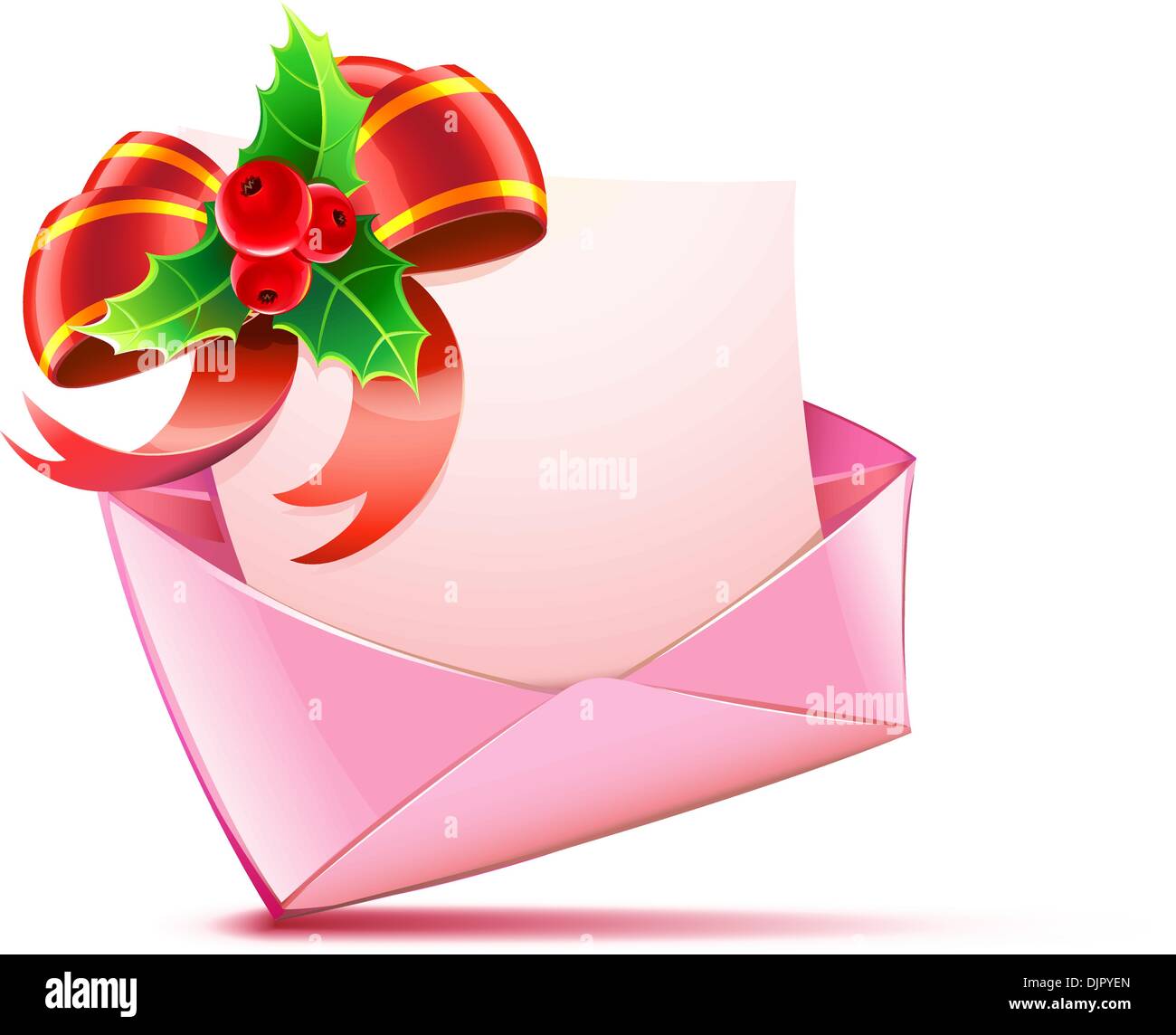 Vector illustration of open pink envelope containing Christmas card ...