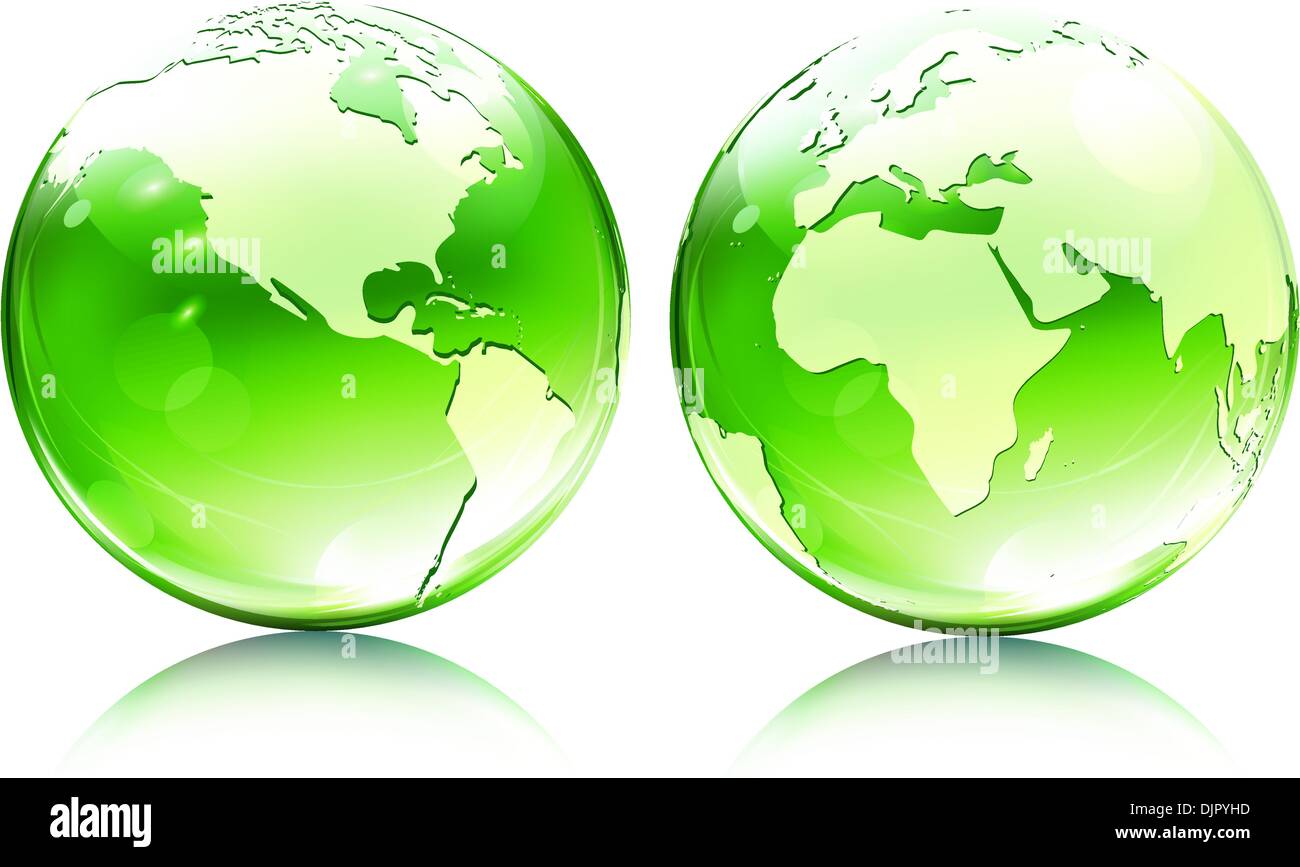 Vector illustration of green glossy earth map globes in different angles Stock Vector Image ...