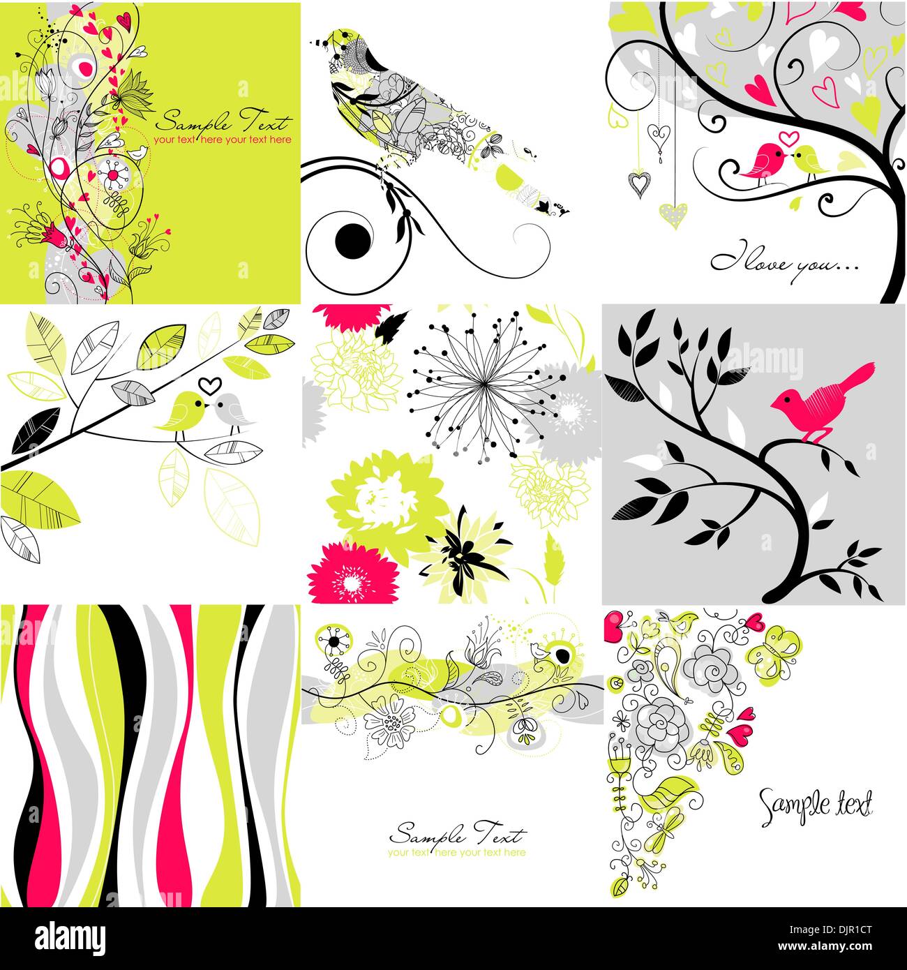 Set of cute floral greeting cards Stock Vector Image & Art - Alamy