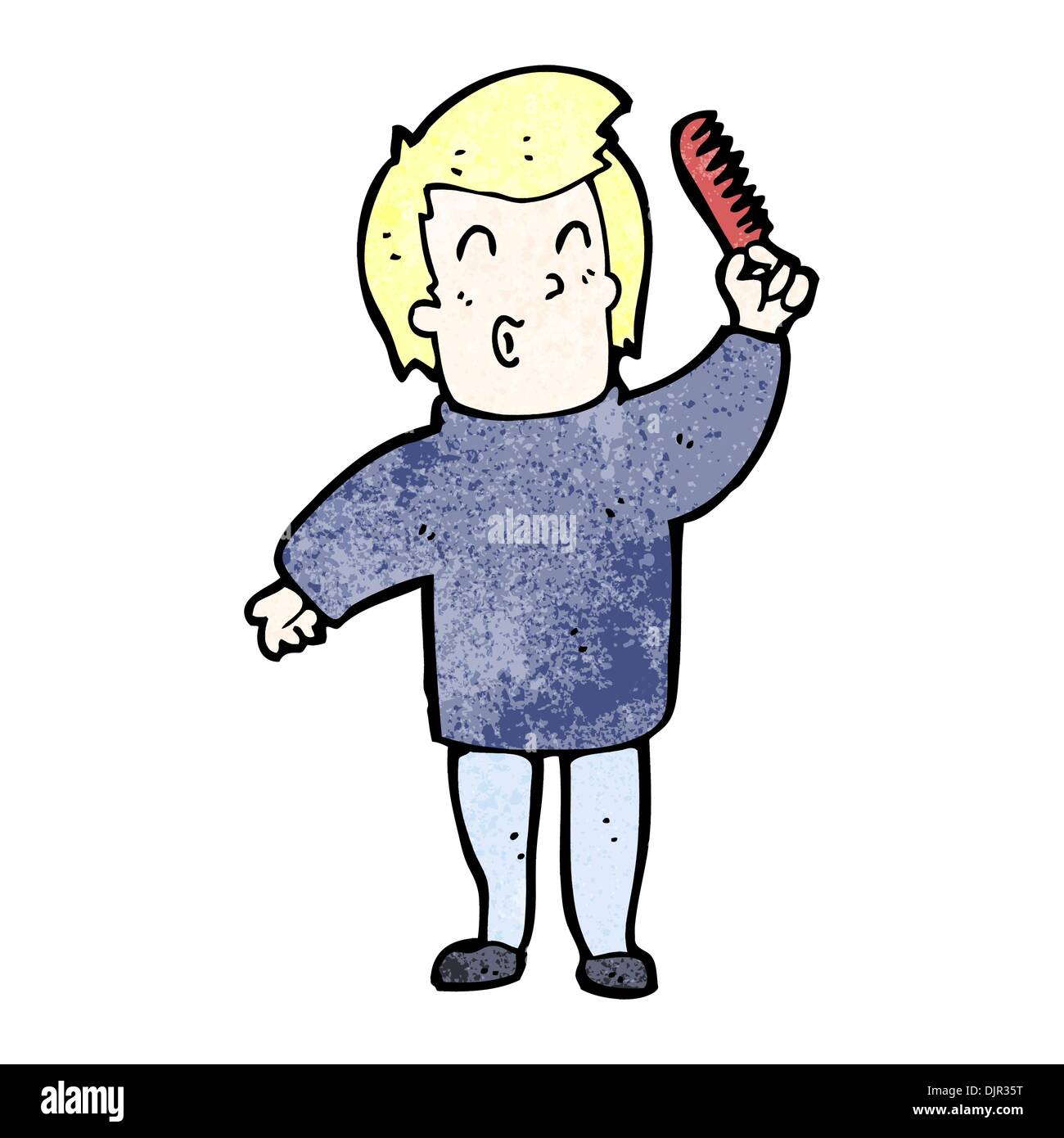 Boy Combing Hair Cartoon
