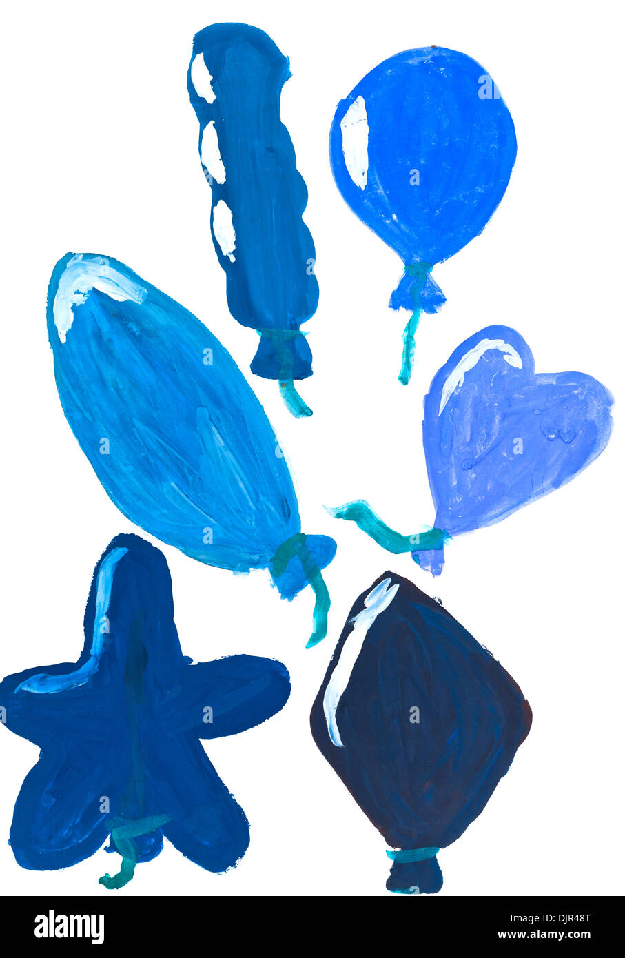 children drawing - blue air balloons in different shapes Stock Photo ...