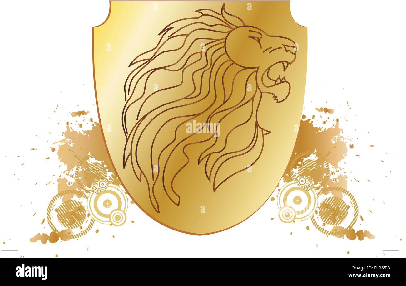 vector lion head and golden shield Stock Vector Image & Art - Alamy
