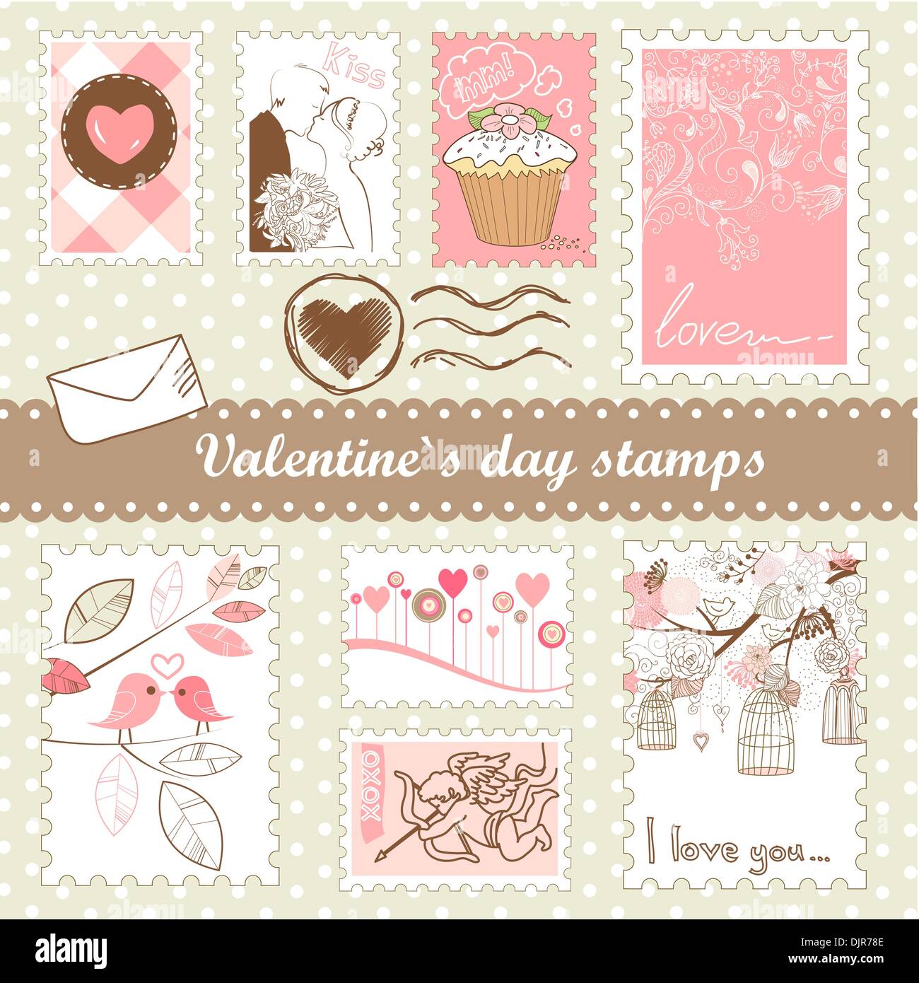 Romantic postage stamp vector set for valentines day card hi-res stock ...