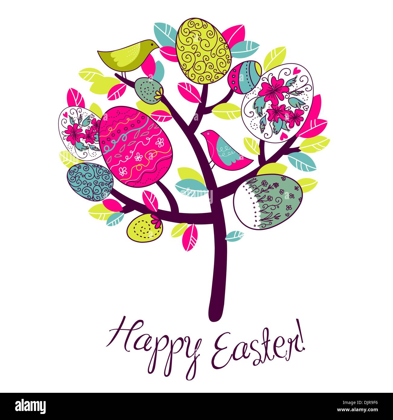 Easter Card with tree, eggs and birds Stock Vector Image & Art - Alamy