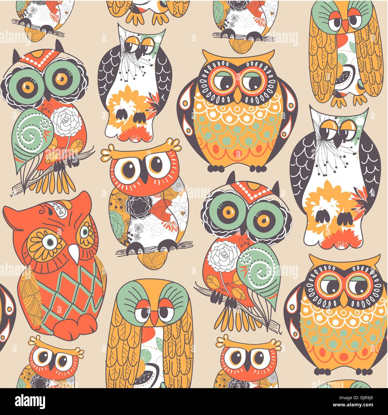 Wallpaper Cartoon Owl Pattern