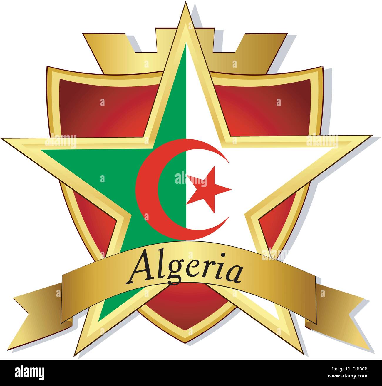 Vector gold star to the flag of Algeria on the background of the shield ...