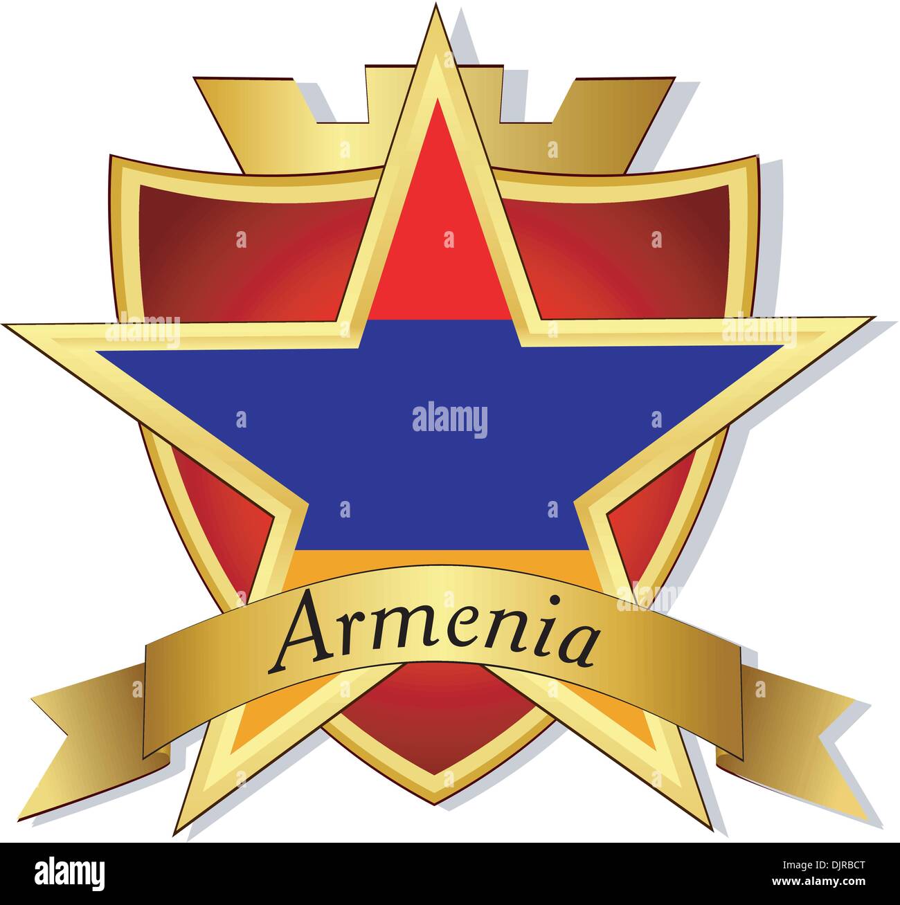 Vector gold star to the flag of Armenia on the background of the shield ...