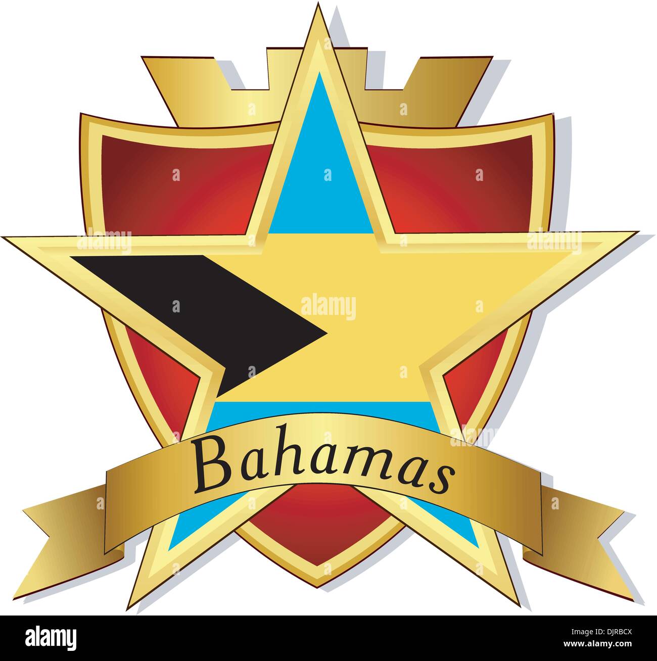 Vector gold star to the flag of Bahamas on the background of the shield ...