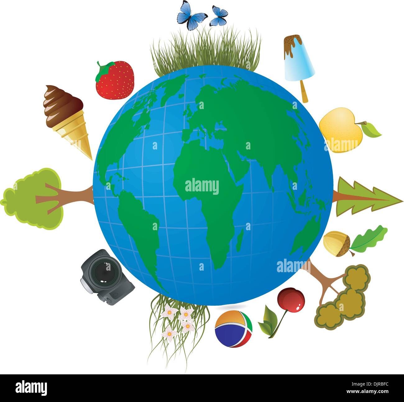 Globe with elements of summer food. vector Stock Vector Image & Art - Alamy