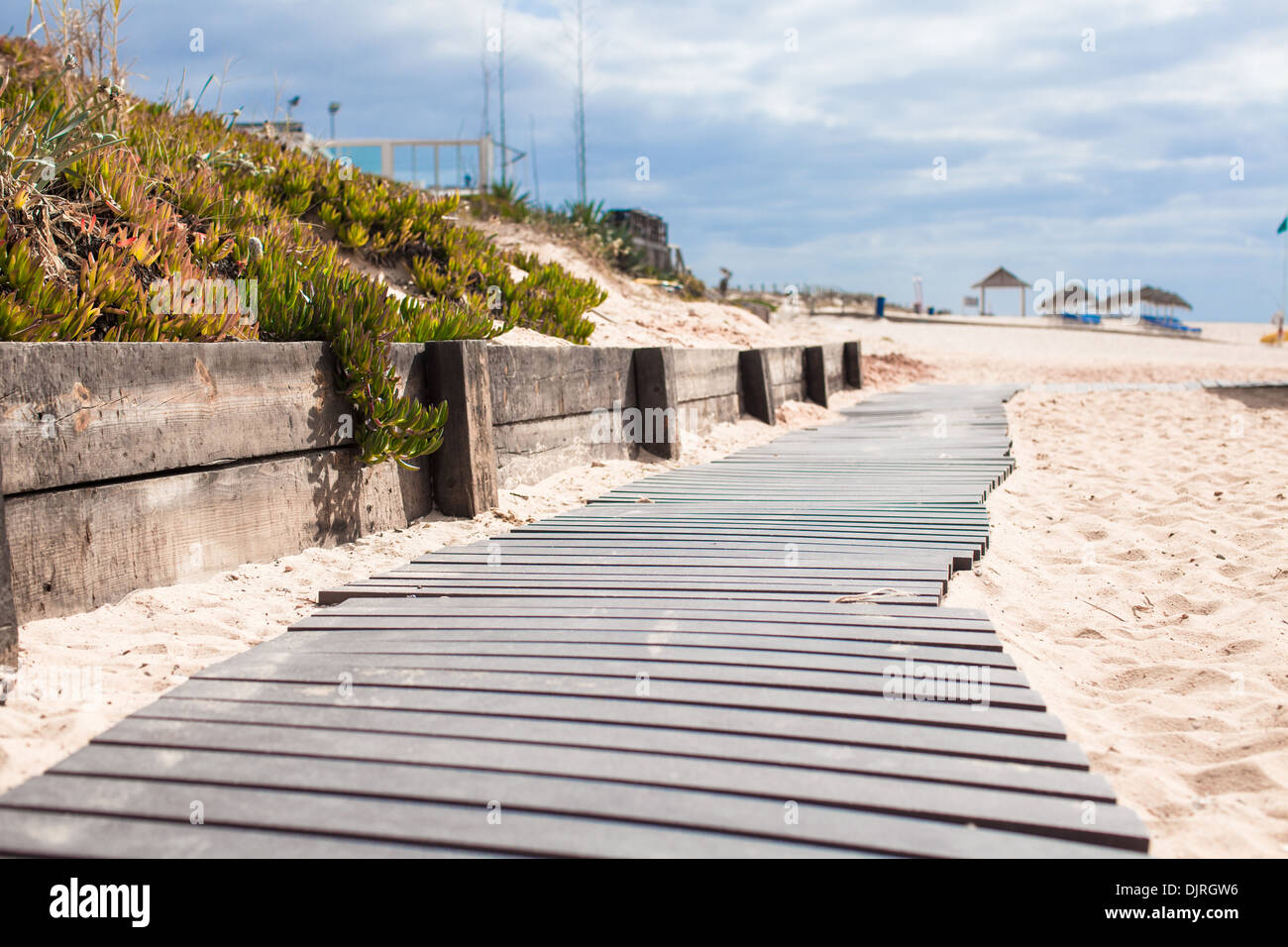 Close-up view of a wood board walk in the beach Stock Photo - Alamy