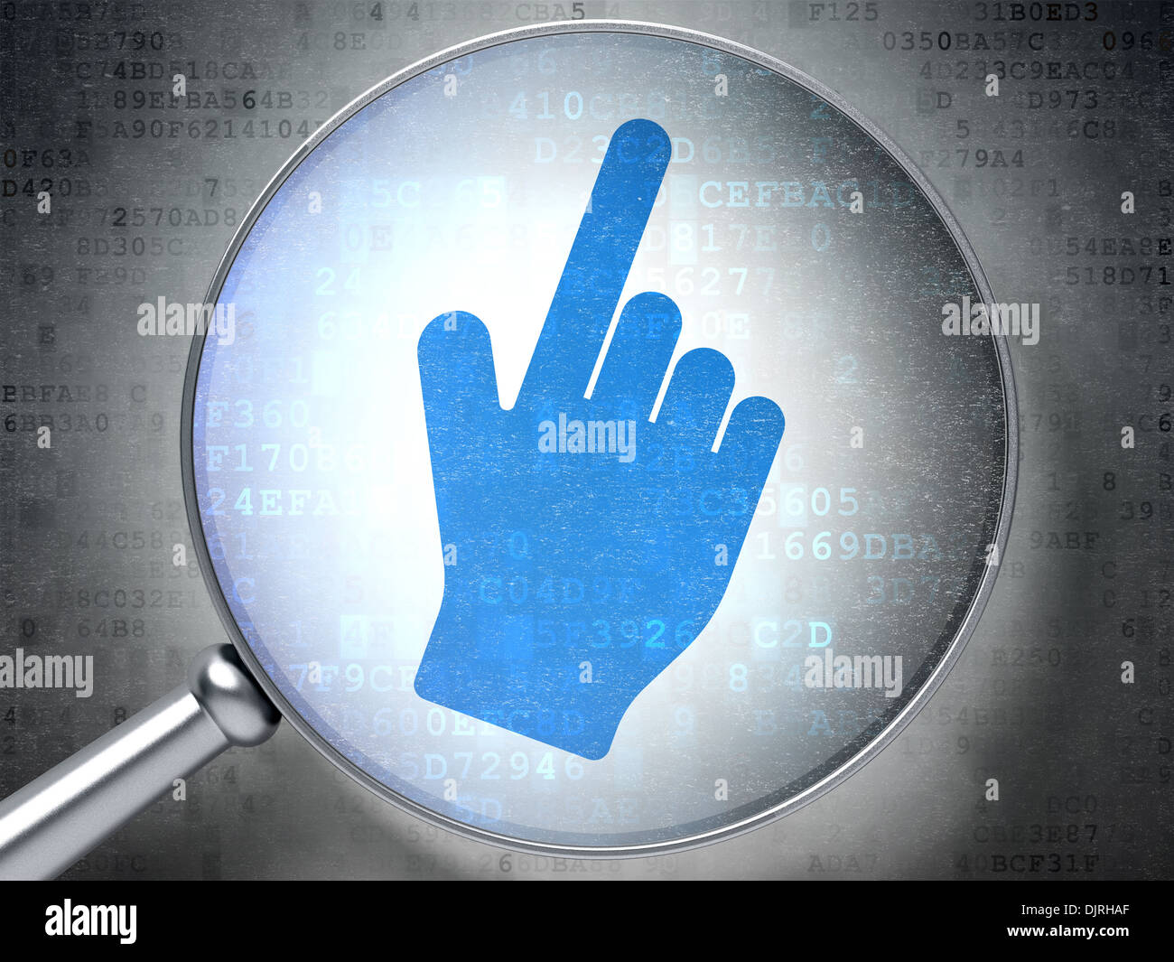 Web design concept: Mouse Cursor with optical glass on digital Stock ...