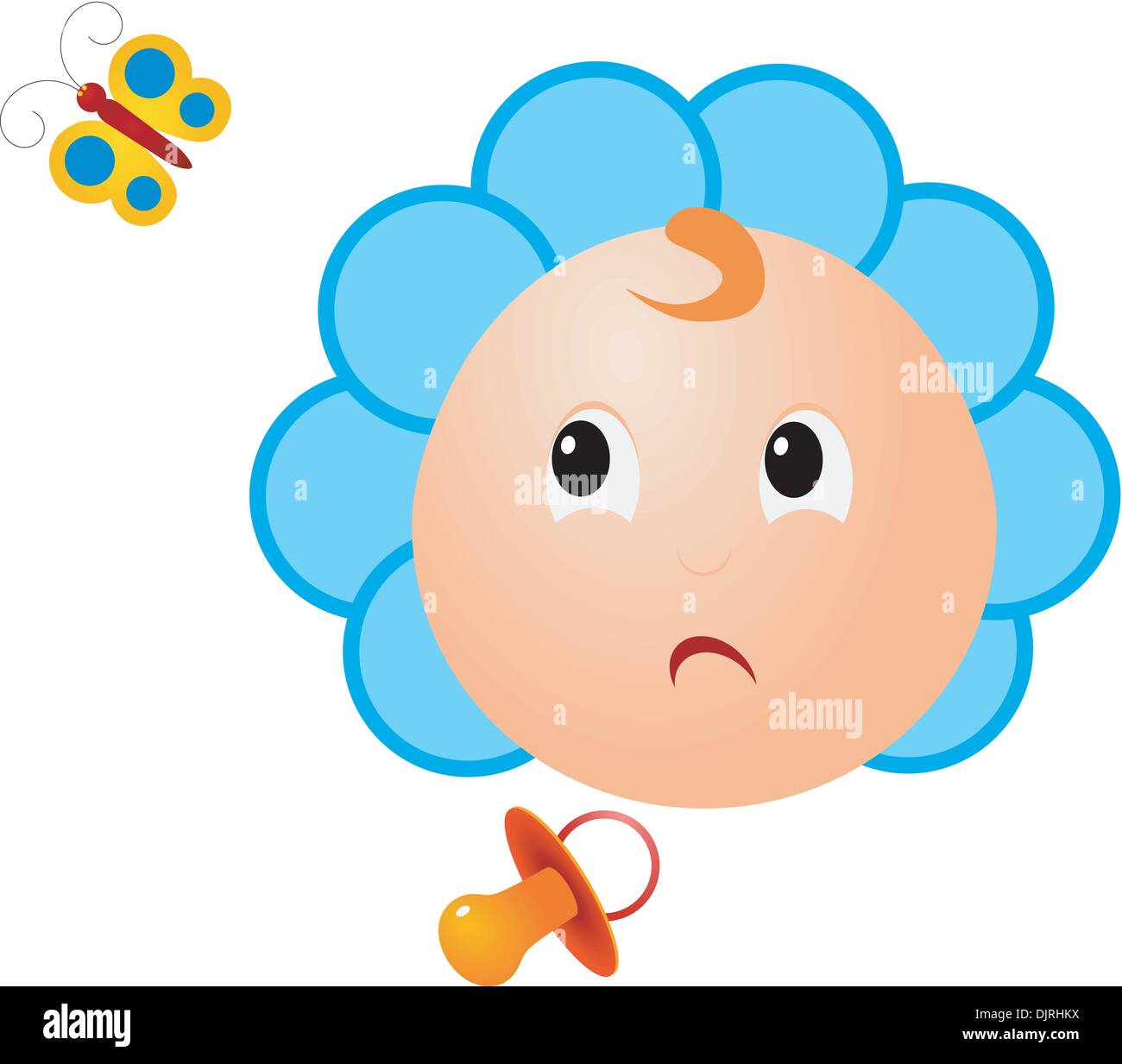 Vector illustration of an infant with a pacifier and a butterfly Stock ...