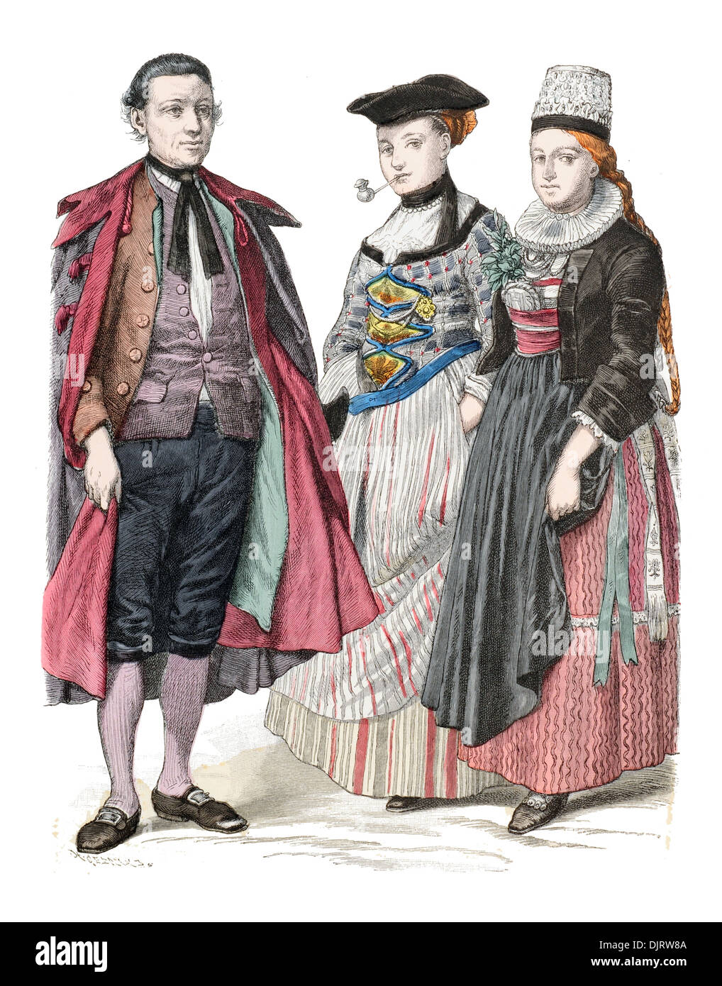 End of 18th century XVIII 1700s Swiss citizens of Left to right ...