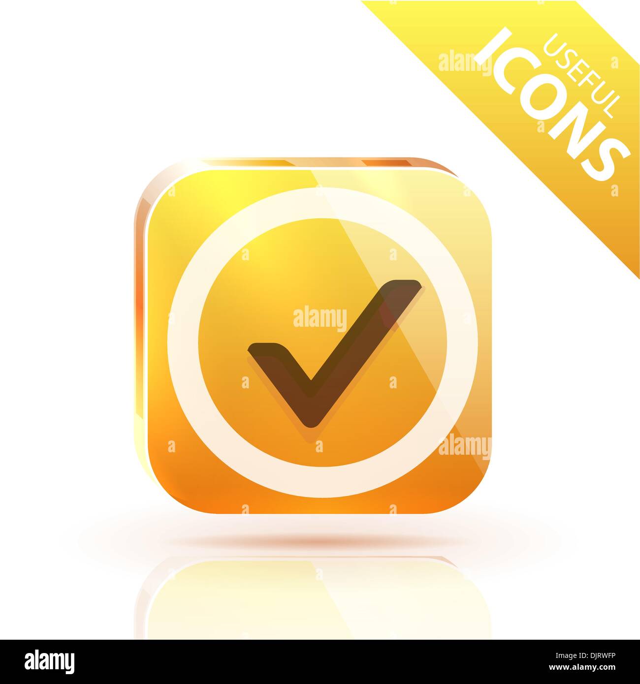 Orange yellow metal glossy button with tick icon Stock Vector Image ...