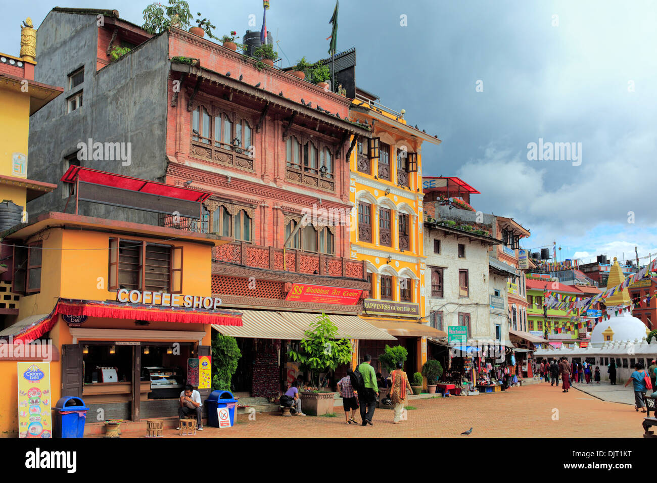 Old houses near Boudhanath stupa, Kathmandu, Nepal Stock Photo - Alamy