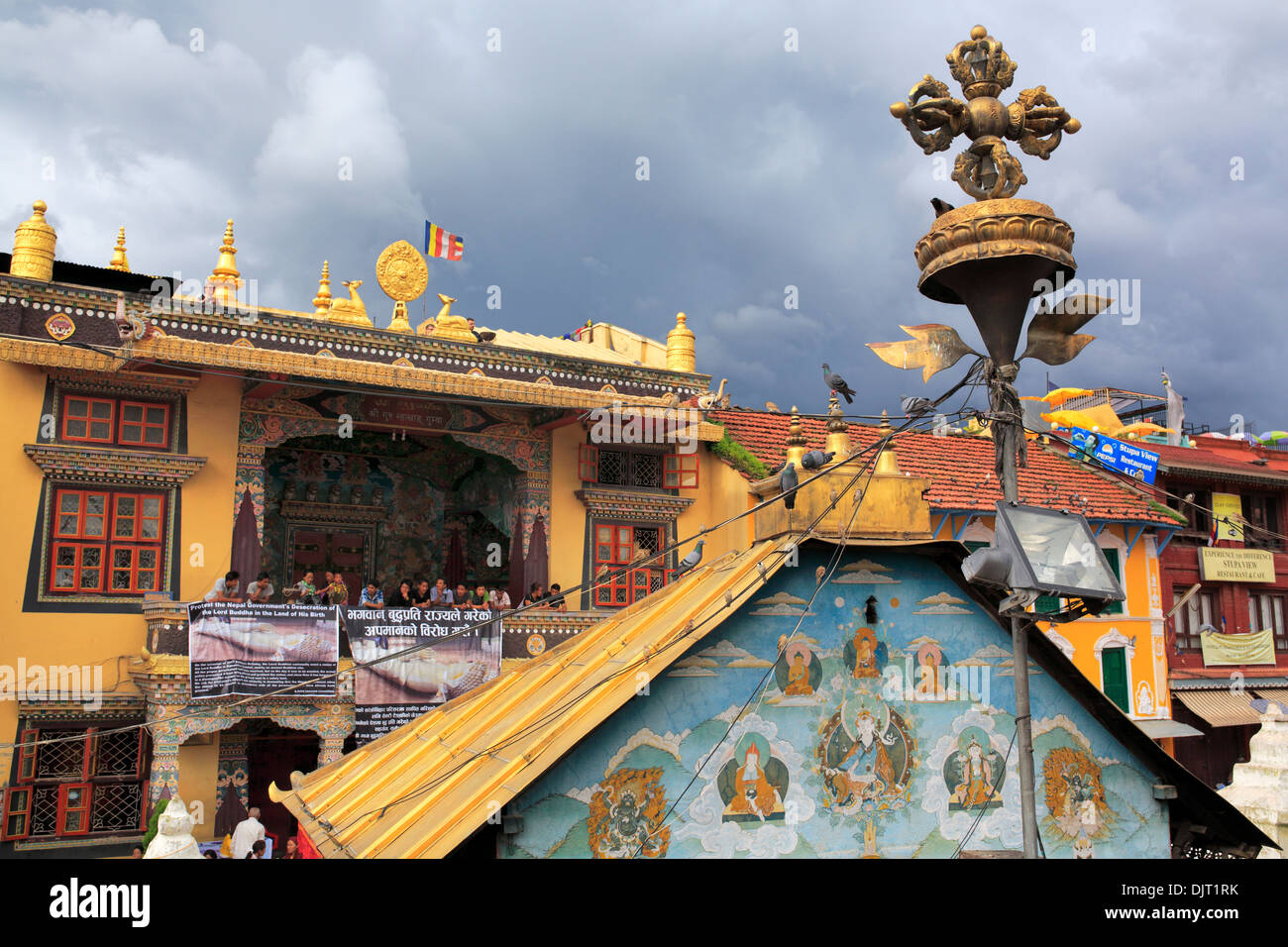 Buddhist temple near Boudhanath stupa, Kathmandu, Nepal Stock Photo - Alamy