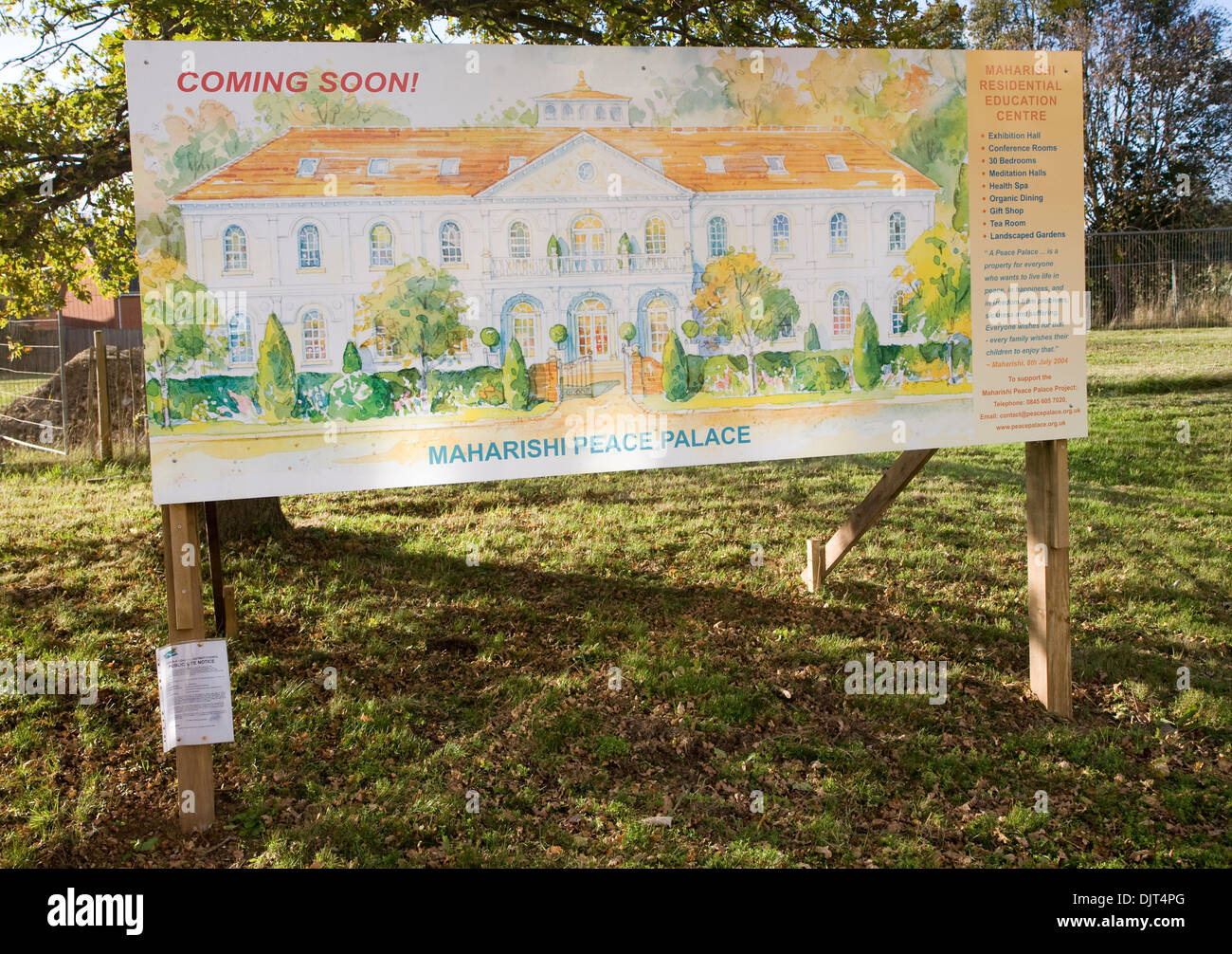 Maharishi Peace Palace information sign board Rendlesham, Suffolk ...