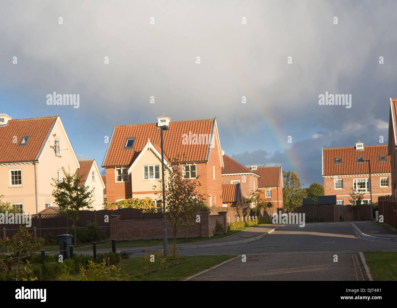 Rainbow over Maharishi Garden Village, Rendlesham, Suffolk, England ...