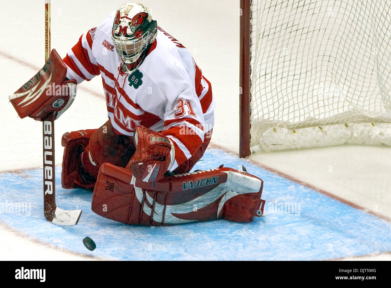 Miami goaltender Connor Knapp (31) during game action. Miami defeated ...