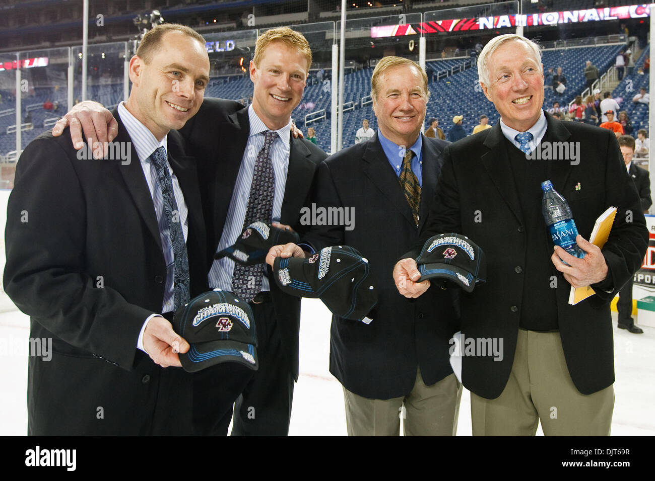 Boston College head coach Jerry York and his coaching staff (left to ...