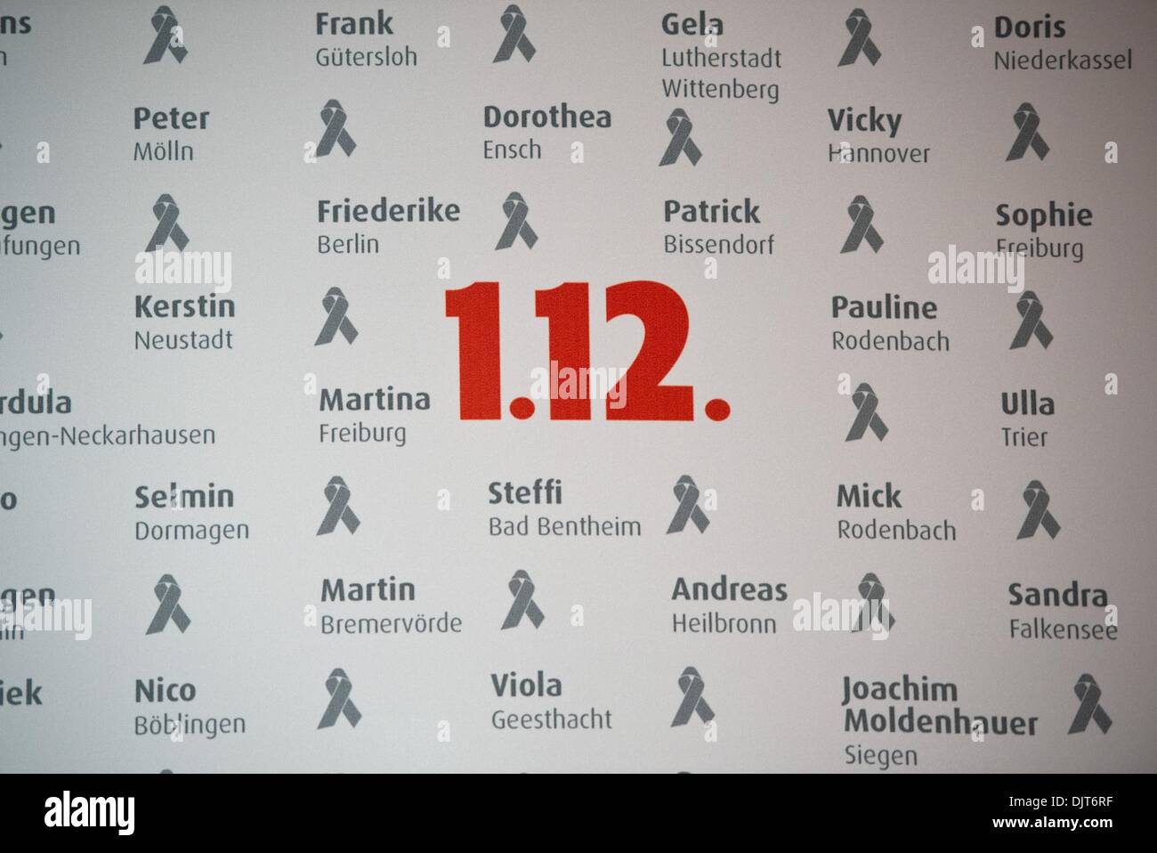Berlin, Germany. 29th Nov, 2013. The names of HIV positive people from ...