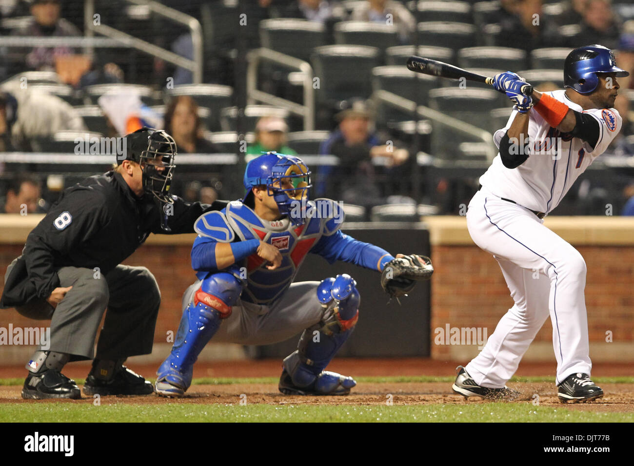 NY Mets Infielder Luis Castillo (#1) at bat with a hit for a single ...