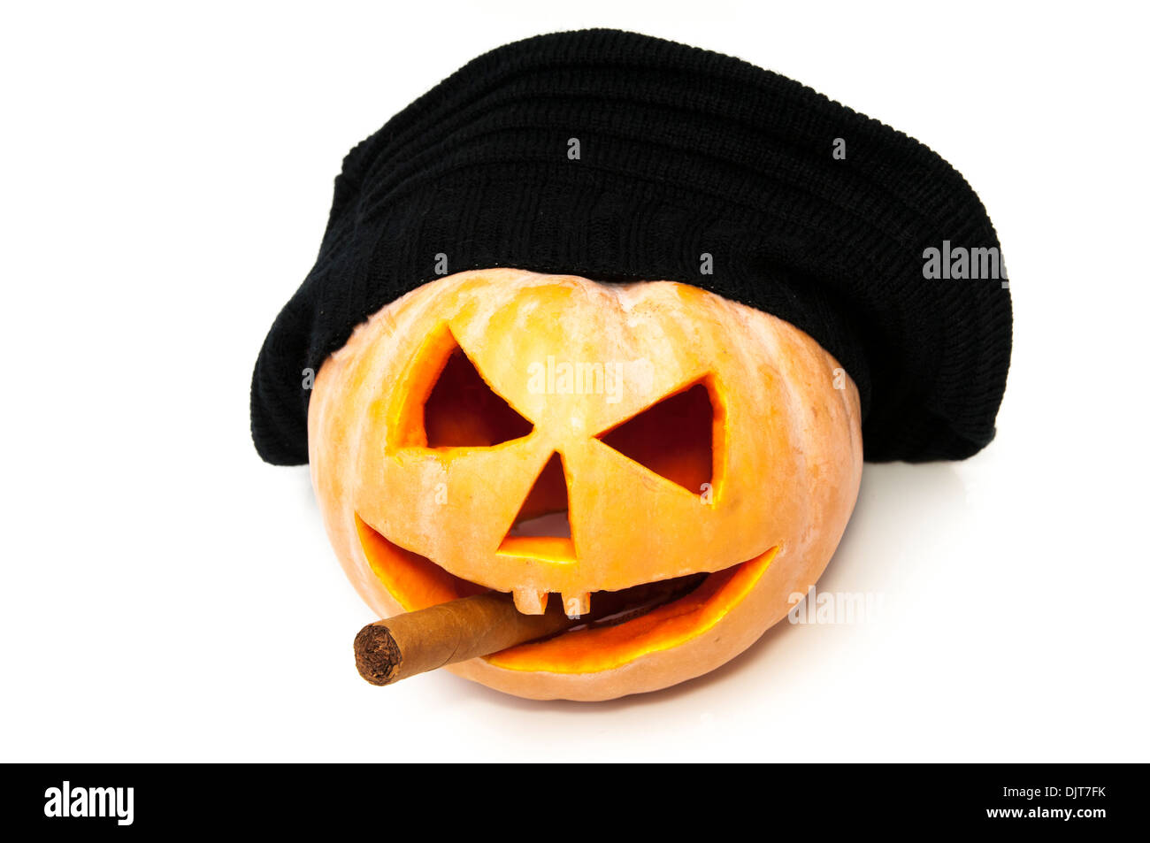 halloween pumpkin with hat and a cigar on a white background Stock ...