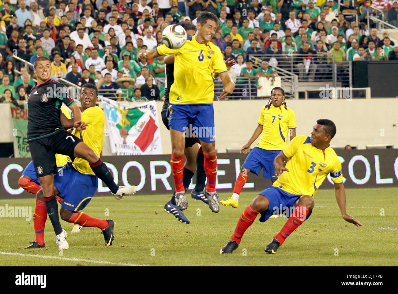 07 May 2010: Ecuador Defender Marcelo Fietas (#6) geta a head on a ...