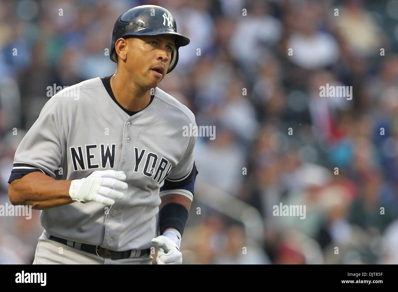 New York Yankees Infielder Alex Rodriguez (#13) heads to first. The ...